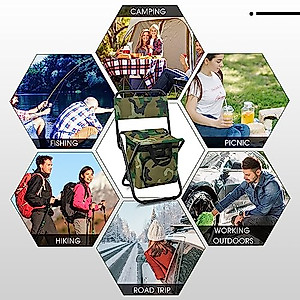 Jerify 2 Pcs Foldable Fishing Chair with Cooler Bag Portable Backrest Fishing Stool Lightweight Outdoor Folding Chair for Fishing Hunting Beach Camping Seat (Camo Color)
