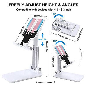 Trans Pride Color Melting Flag LGBT Print Cell Phone Stand Compatible with iPhone Switch Tablets Foldable Adjustable Cellphone Holder Desktop Dock (4-13")