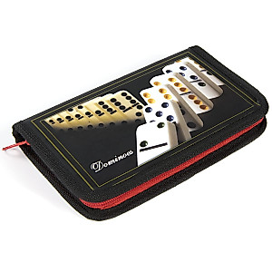 MEIOCION Dominoes Set- 28 Piece Double 6 Ivory Domino Tiles Set, Classic Family Game with Cloth Storage Case