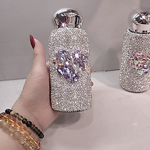 Thermos Cup Travel Mug Bling Rhinestone Shinning Water Bottle Stainless Steel Diamond Flask Vacuum Bottle for Christmas Birthday Valentine's Day Birthday Gift,Purple