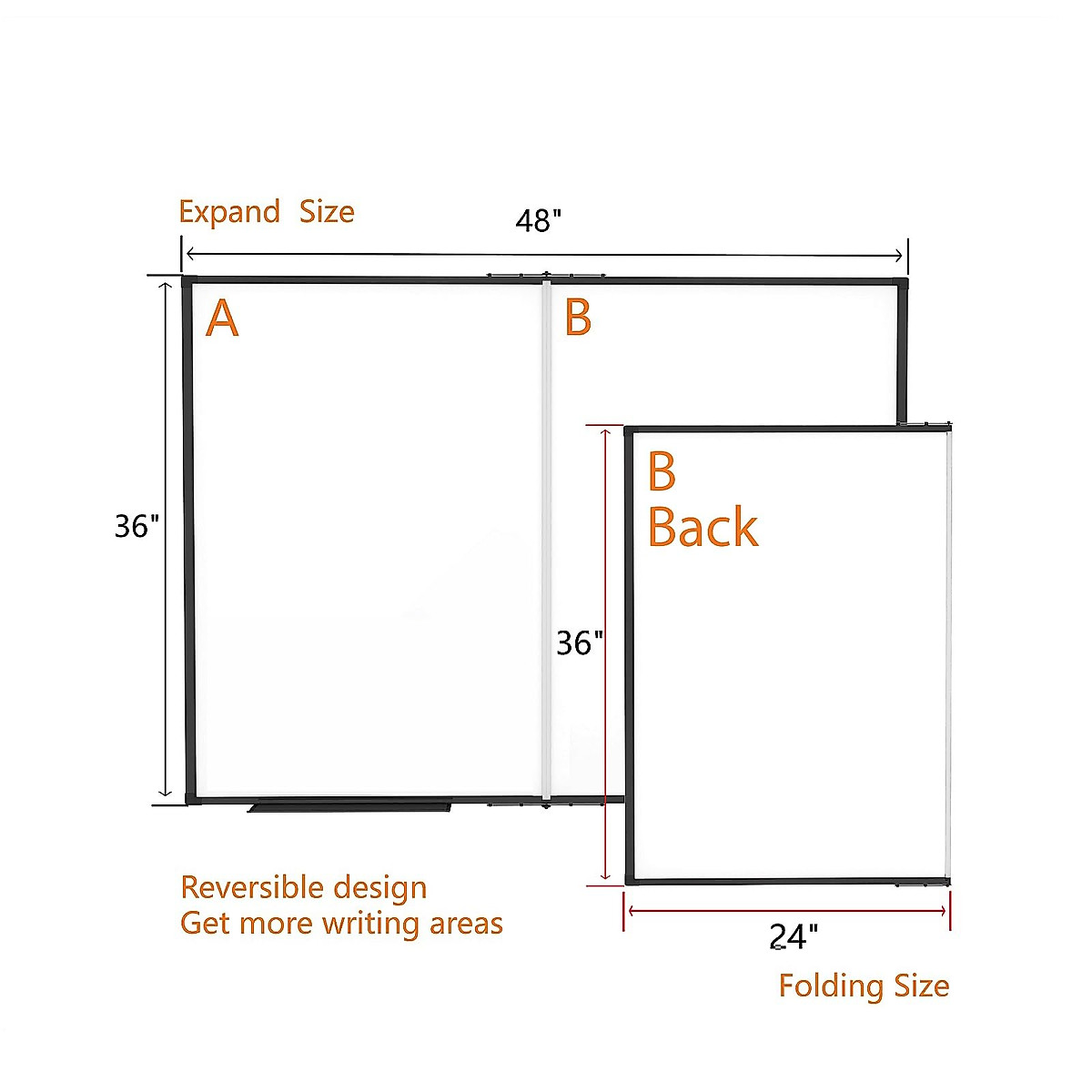 Magnetic Dry Erase White Board 48x36 Inch, 4x3 WhiteBoard Foldable Aluminum Frame Wall Mounted Dry Erase Board for School Office and Home