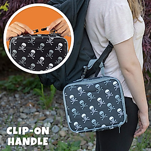 Bentology Lunch Box for Boys- Kids Insulated, Durable Lunchbox Tote Bag Fits Bento Boxes, Containers, Jars & Water Bottles- Reusable School Lunch Sleeve Keeps Food Hotter or Colder Longer-Pirate Skull