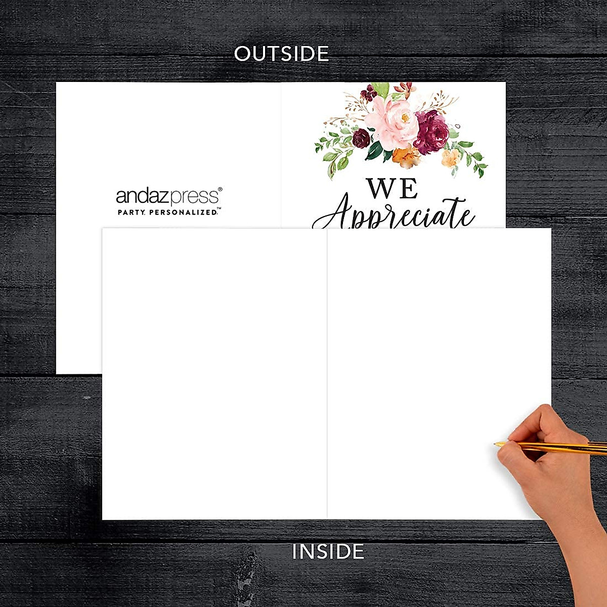 Andaz Press Thank You Jumbo Card, 8.5 x 11 inch, We Appreciate You, Blank Thank You Greeting Card with Envelope, Card for Doctors, Nurses, Essential Workers, Teachers, 1-Pack We Appreciate You Card