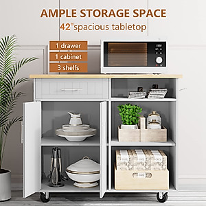 SUNLEI Kitchen Island with Storage Cabinet, 42" Kitchen Cart on Wheels with Shelves, Cart Handle for Towel Rack or Free Mobility, Portable Islands for Kitchen(Stylish White, 42-INCH)