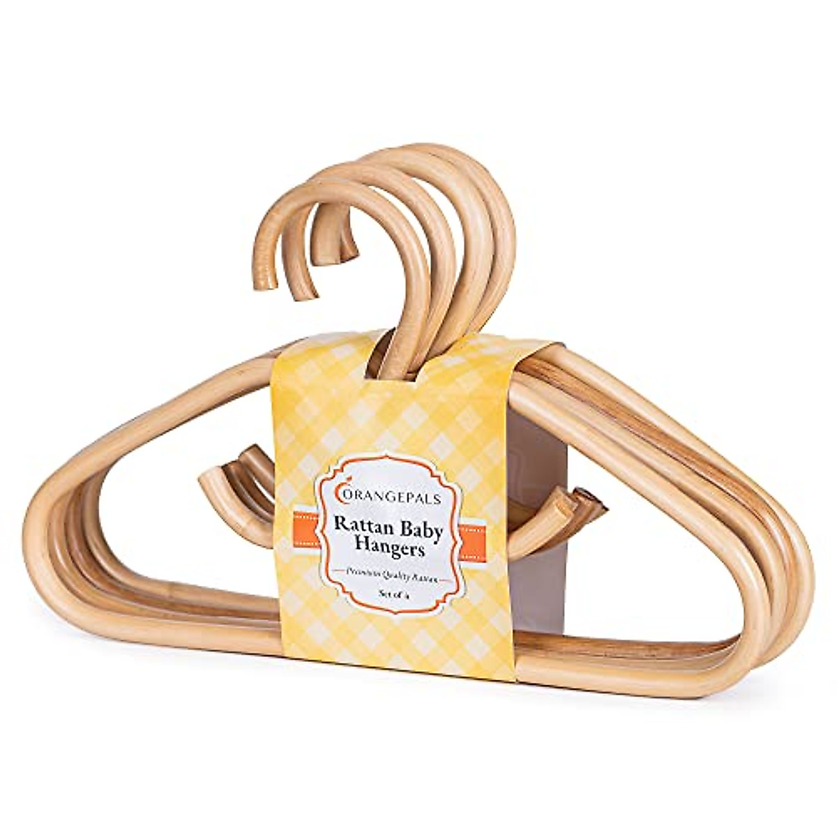 Orangepals Rattan Baby Hangers - Bamboo Clothes Hangers - Rattan Décor - Wooden Baby Hanger - Boho Nursery Décor - Set of 4