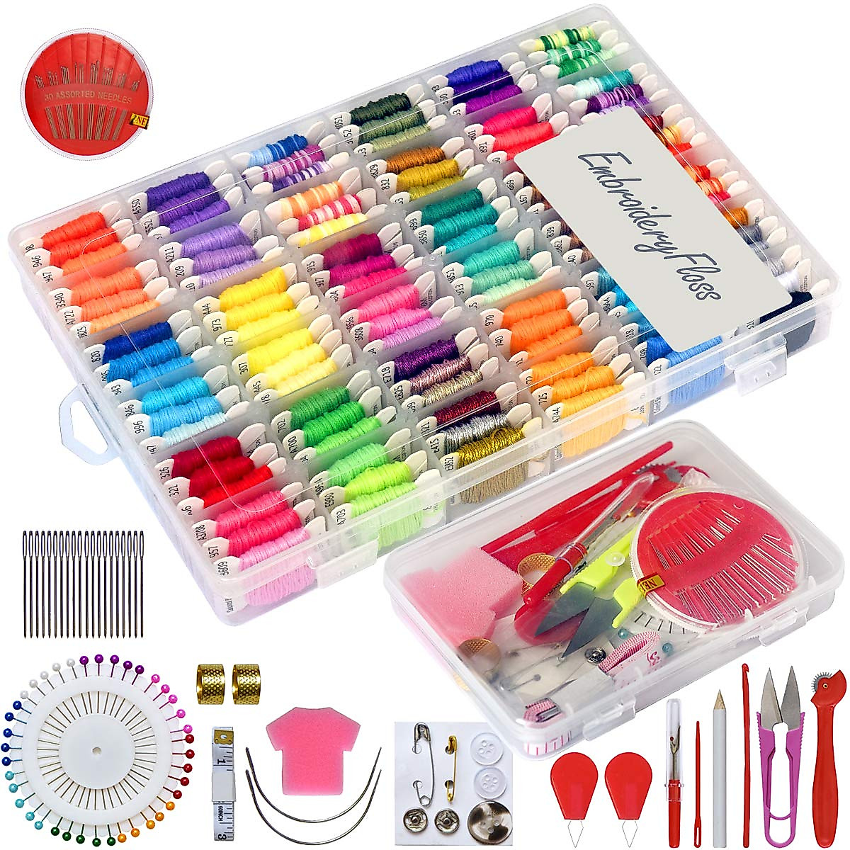 Embroidery Floss Cross Stitch Threads String Kits with Organizer Storage Box Included 108pcs Colorful Friendship Bracelets Floss with Number Stickers&Floss Bobbins &110 Pcs Cross Stitch Tool Kits