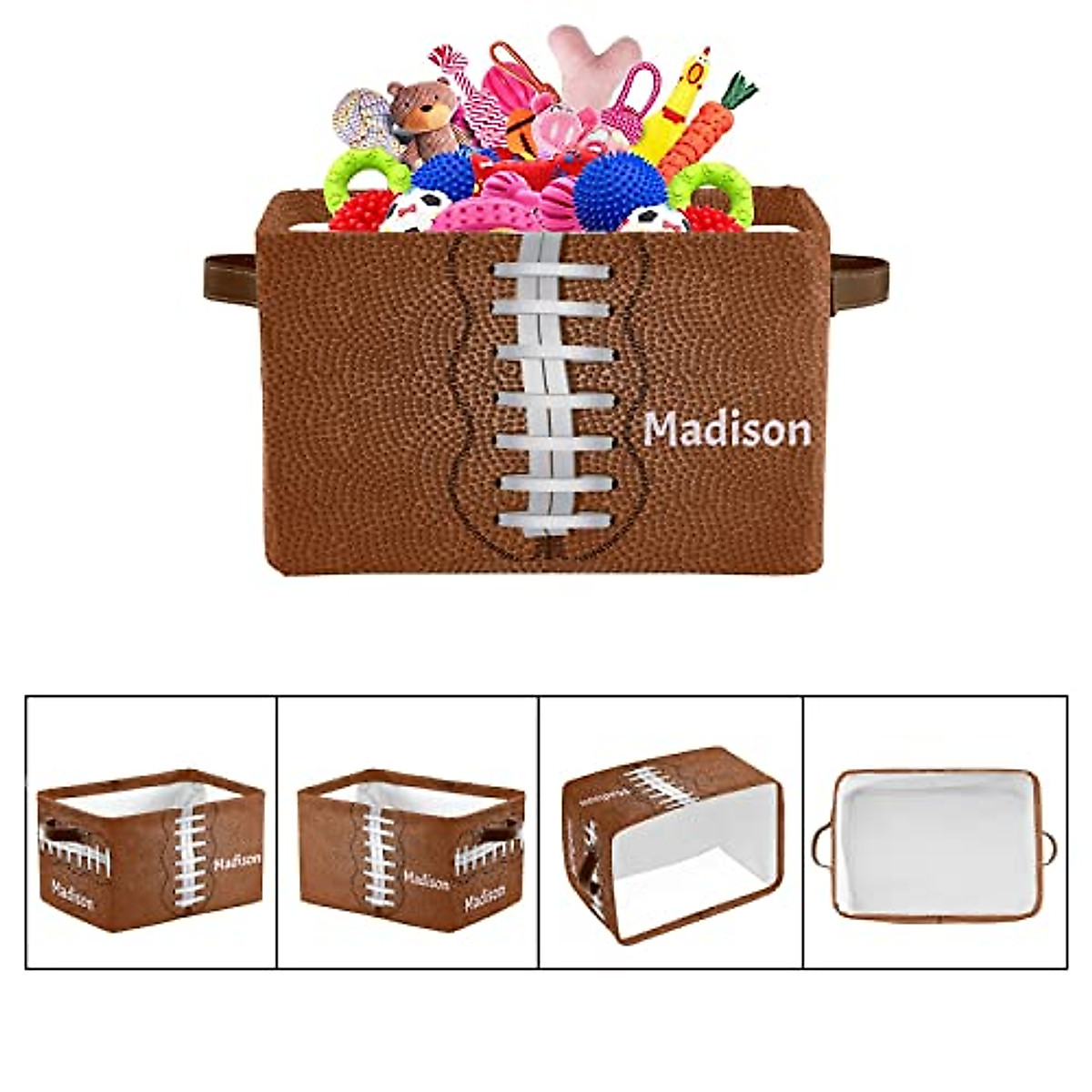 Football Laces Personalized Storage Basket ,Custom Storage Bins Cubes Organizer with Handle for Bedroom Wardrobe,Nursery,Basket 1 Pack