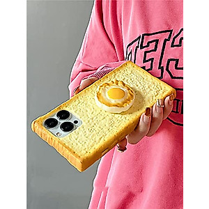 JIATAY Case for iPhone 14 Plus Case Silicone Cute, Camera Lens Protector Design Kawaii Cartoon 3D Vintage Thick Case Protective Cover with Stand (Fried Egg, iPhone 14 Plus)