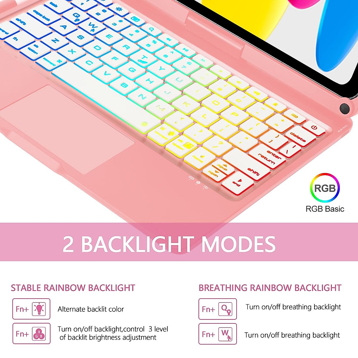 Touchpad iPad 10th Generation Case with Keyboard 10.9" 2022, Magic 360°Rotatable & Swivel Keyboard with Multi-Touch Trackpad, 7 Color Backlit with Pencil Holder for Latest iPad 10th Gen 2022 Rose Gold