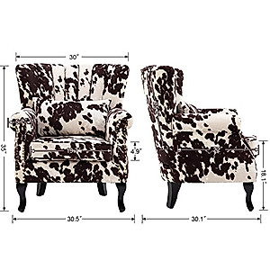 DM Furniture DM-Furniture Cow Print Accent Chair Modern Tufted Wingback Armchair Club Chair Velvet Single Sofa Lounge Chair with Pillow for Living Room Bedroom, Cow