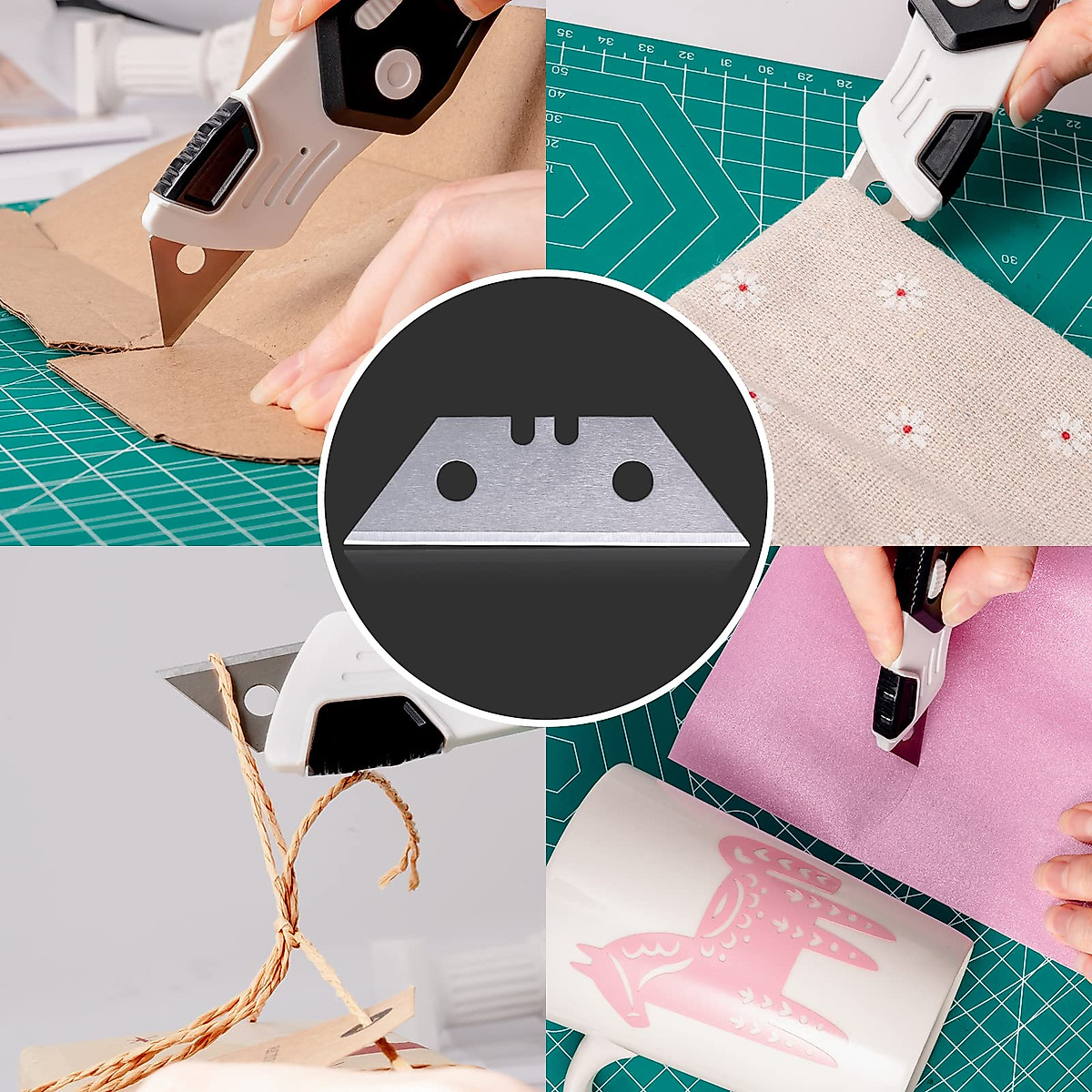 FOSHIO 10 Pack Utility Knife Blades, Heavy Duty Box Cutter Blades SK5 Carbon Steel, Standard Replacement Razor Blades Utility Knife for Leather, Rubber, Wood, Fits Most Standard Utility Knives