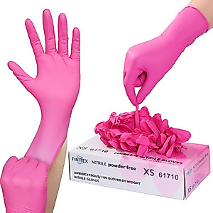 FINITEX Pink Nitrile Disposable Latex-Free Gloves - 3.5mil 100PCS/Box Powder-Free 9inch Gloves Guantes de Nitrilo Cleaning Medical Exam Food Cooking Gloves(100, X-Small)