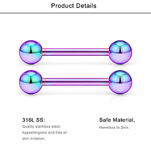 Lcolyoli 48Pcs 14G Glow in Dark Flexible Bioflex Acrylic and Surgical Steel Straight Tongue Barbell Nipple Ring Nipplerings Retainer Piercing Jewelry for Women Men 14mm Bar 4*