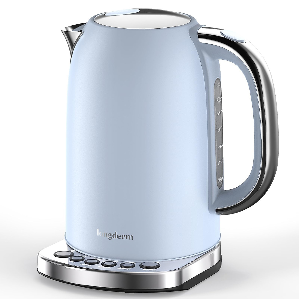 Electric Tea Kettle with Temperature Control, Longdeem 1.7L Stainless Steel Water Boiler & Heater, 1500 Watts for Fast Boiling, Cordless Serving with LED Light, Pastel Blue