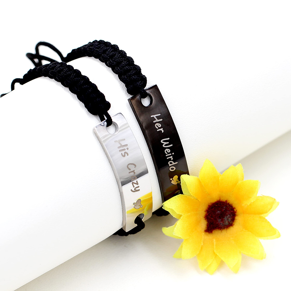 Uloveido His Hers Couples Bracelets Crazy and Weirdo Matching Set Anniversary Promise Gifts Stainless Steel 2pcs Bracelet Set