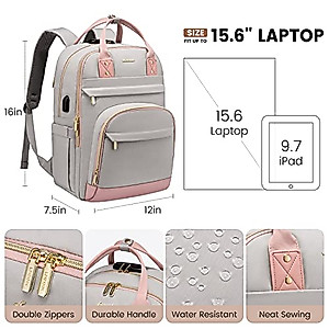 LOVEVOOK Laptop Backpack for Women, Large Capacity Travel Anti-Theft Bag Business Work Computer Backpacks Purse, Casual Hiking Daypack, 15.6 Inch, Light Grey-Pink