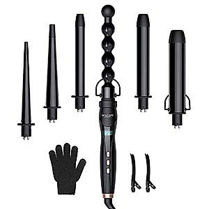 6 in 1 Curling Iron Set - BESTOPE PRO Curling Wand Iron with Interchangeable Barrels, 0.35”-1.25” Hair Curler Wand for Hairstyle, Instant Heat Up for All Hair Types (9 Piece Set)