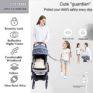 Toddler Harness Walking Leash- Child Anti Lost Wrist Link - Child Safety Harness - Upgrade with Reflective(6.5ft) - for Boys and Girls,Not Easy to Open Without Key (Cool Black)