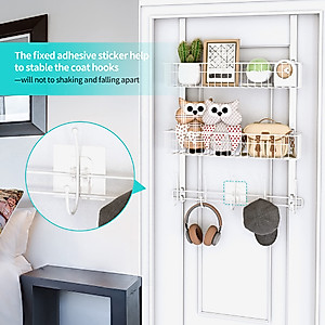 LUCYCAZ Over The Door Hooks Organizer, Door Hanger Towel Rack with 10 Coat Hooks & 2 Mesh Basket Over The Door Shelf, Back of Door Storage Organizer for Barthroom Kitchen Hanging Towel Clothes (White)