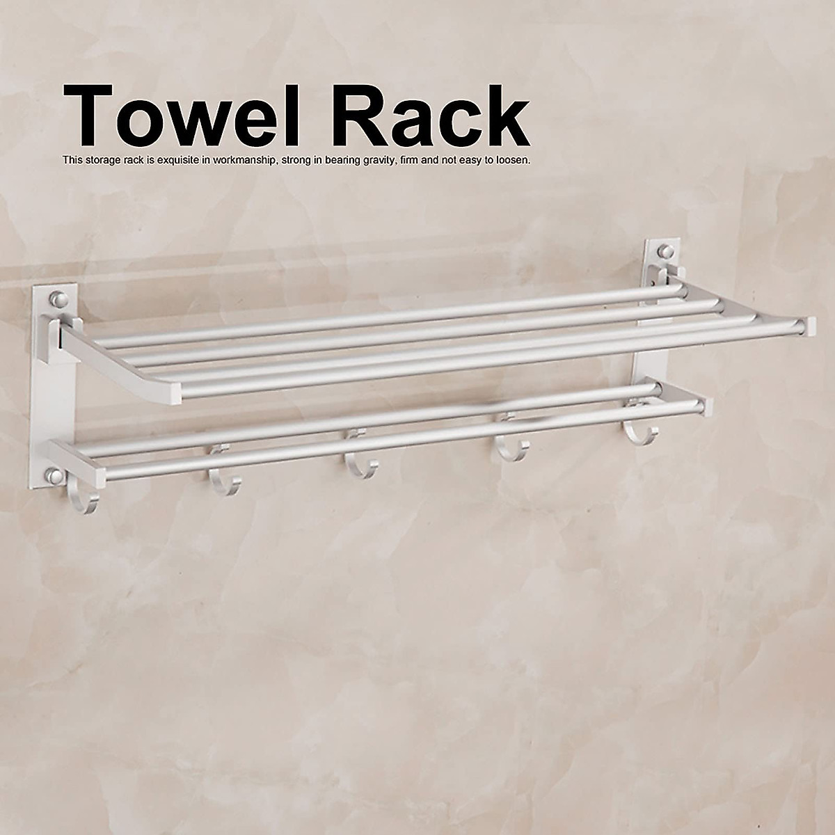 Double Layer Towel Rack, Bathroom Space Saving Towel Shelf, Wall Moted Towel Holder with Towel Hooks