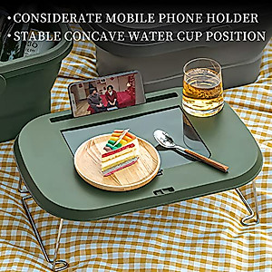 QMCAHCE Picnic Basket with Tableware and Tray Table, Foldable Basket, Collapsible Camping Basket with Handle, Portable Sink, Basin, Bucket for Hiking Yard BBQ(Green)
