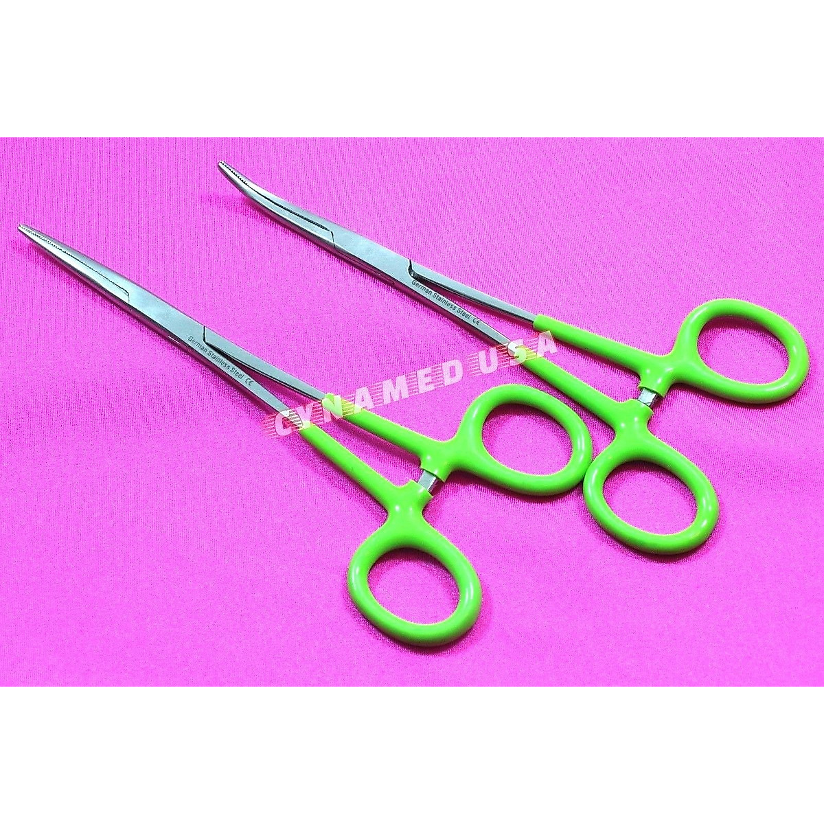 German Stainless New Vinyl 6.25" Straight + Curved Hemostat Forceps Locking Clamps Stainless Steel (CYNAMED Brand)