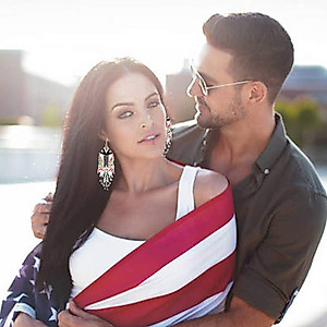 Long Beaded Tassel Earrings - American Flag Drop Earrings Bohemian Beaded, Seed Bead Tribal Dangle Earrings, Pendientes De Borla, Gift Idea for Women (Black Colorful Earrings)