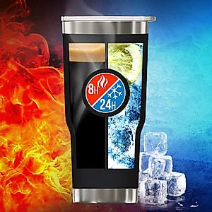 BluePeak Double Wall Vacuum Stainless Steel Insulated Tumblers Set, 2-Pack - Includes 2 Sipping Lids, 2 Spill-Proof Sliding Lids, 2 Straws, 1 Cleaning Brush & Gift Box (30 oz, Black)