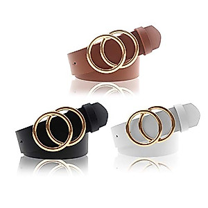 Udekit Women's Leather Belt Double O Ring Soft Faux Leather Waist Belt Medium Size (3 Pieces/Set)