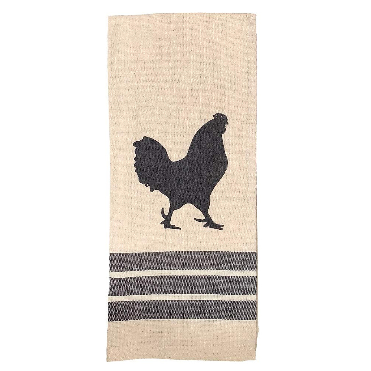 fillURbasket Farmhouse Kitchen Towels Set Farm Towels Pig Rooster Chicken Cow Towels Tan Black Dish Towels Set of 5 Cotton 16"x28"