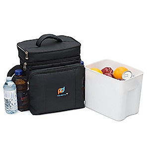 MOJECTO Medium Size Cooler Lunch Bag With Removable Leakproof Plastic Hardliner Bucket. Dual compartment, 600D Strong Polyester, Thick Foam Insulation, Large Pockets And Zippers.