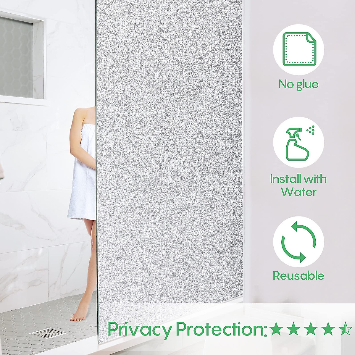Coavas Window Privacy Film Frosted Glass Window Clings Bathroom Door Window Coverings Day and Night Privacy Peel and Stick Sun Blocking Decorative Frosting Home Window Tint (35.4 x 118.1 Inch, Pure)