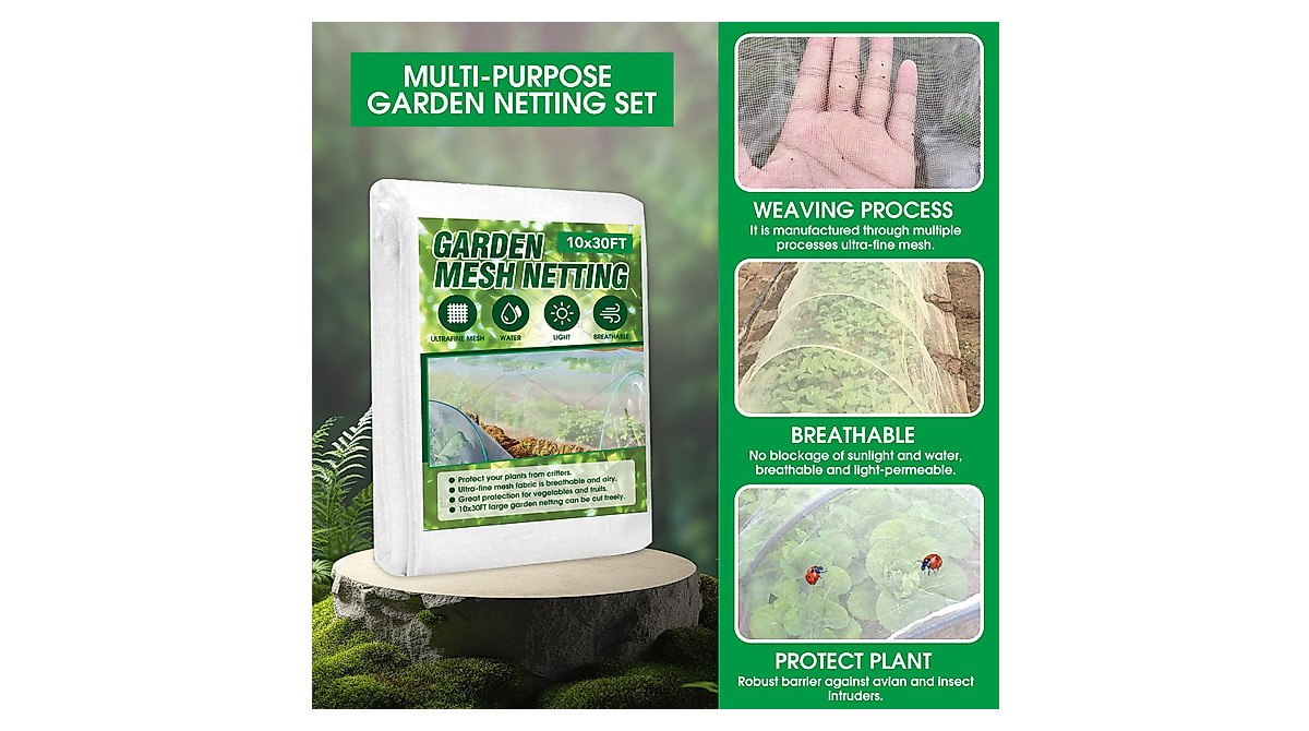 JCKHXG Garden Netting Kit, 10x30FT Ultra Fine Mesh Netting ＆6 Sets of ...