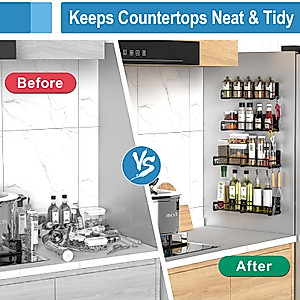 Goovilla Magnetic Spice Rack for Refrigerator Organizer with 20 Hooks, Magnetic Fridge Spice Shelf 4 Pack, Strong Magnet Seasoning Organizer Rack for Refrigerator Kitchen Classroom Storage, Black