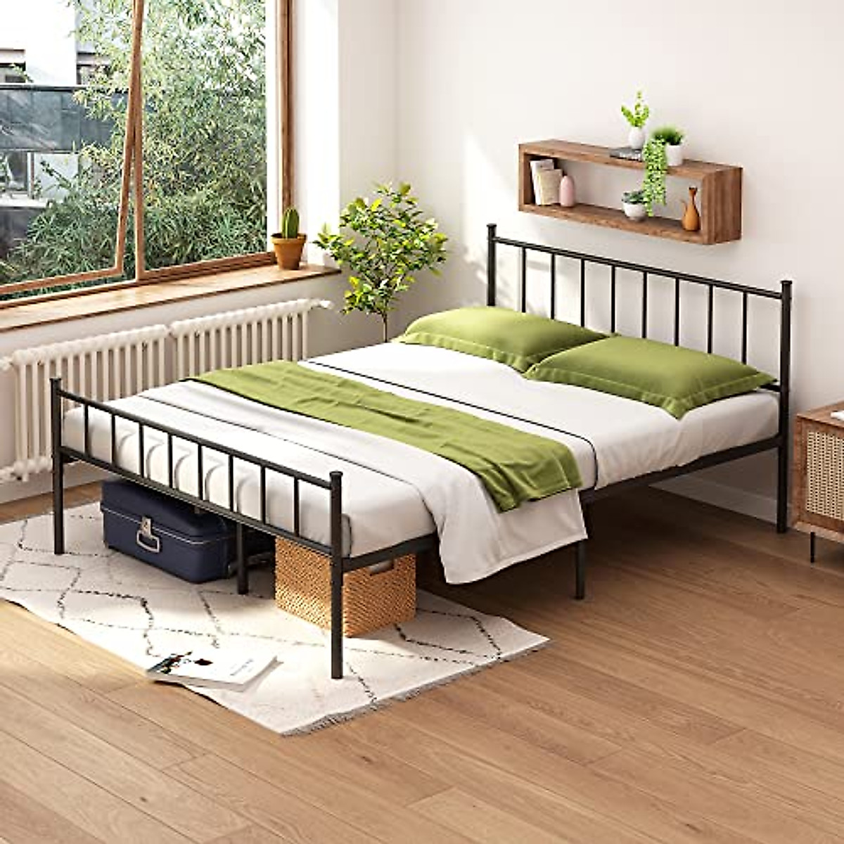 HLIPHA Queen Size Metal Platform Bed Frame with Heavy Duty Steel Slat Support,14" Height Easy Assembly Mattress Foundation,No Box Spring Needed,Black