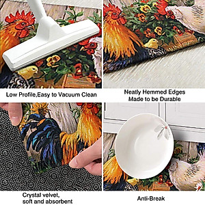 JBHANI 2 Pieces Ergonomics Rooster Hen Chicks Kitchen Rugs and Mat Microfiber Cushioned Non-Slip Kitchen Rugs and Mats Used for Floor Home