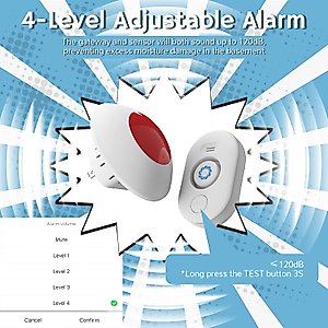 Airthereal Water Leak Detector 3-Pack with WiFi Gateway, Water Alarm Sensor with 0-120dB 4-Level Adjustable Alarm, Leak and Drip Alert with App Alerts for Home, Basement (Not Support 5G WiFi)