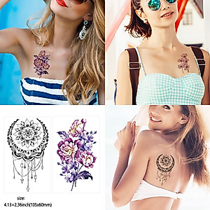 72 Sheets Temporary Tattoos for Women and Girls, Flower / Butterfly Temporary Tattoo, Fake Black Tiny Body Art Sticker