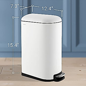 happimess HPM1009C Roland Mini 2.6-Gallon Step-Open Trash Can, Modern, Minimalistic, Fingerprint-Proof, Rustproof, Soft Close, Bedroom, Bathroom, Kitchen, Laundry Room, Office, 2.64 Gallons, White