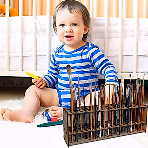 67 Holes Paintbrush Holder Stand Wooden Paint Brush Holder | Wooden Paintbrush Holder Stand 67 Paint Brushes,Artist Paint Brush Holder for Paint Brushes Dryer Holder,Desk Stand Organizer Holding Rack