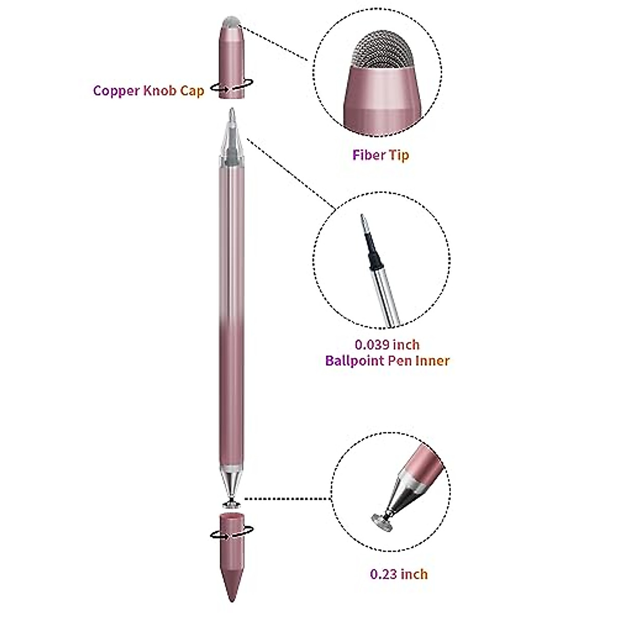 Stylus Pens for Touch Screens, Black Ballpoint Pen with Stylus Tip, 3 in 1 Stylus Pen for iPhone/iPad/Tablet/Android/Microsoft/Surface, Universal Stylus Compatible with All Touch Screens (Rose Gold)