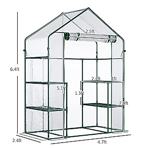 Outsunny 56" x 29" x 77" Outdoor Walk-in Greenhouse Garden Hot House with 3-Tier Shelving, Roll-Up Door & Weather Cover