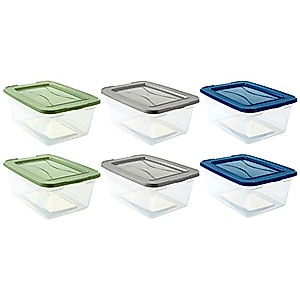 Organize Your Home Small Spaces Clear Storage Bins with Lids, 6 Pack, Stackable Small Plastic Containers for Organization and Storage, Great for Home or Office, 2 Quart Clear Bins with Assorted Lids