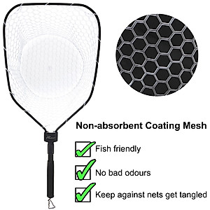 GOODCAT Fly Fishing Net, Bass Trout Landing Net, Folding Fishing Nets Fresh Water, Safe Fish Catching or Releasing, Fly Fishing net Magnetic Release (A:Square-Extend Length:24.6")