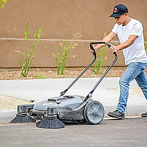 Tomahawk Industrial 38" Walk Behind Push Sweeper with Triple Power Side Brooms Floor Cleaning of Dust Litter Grass