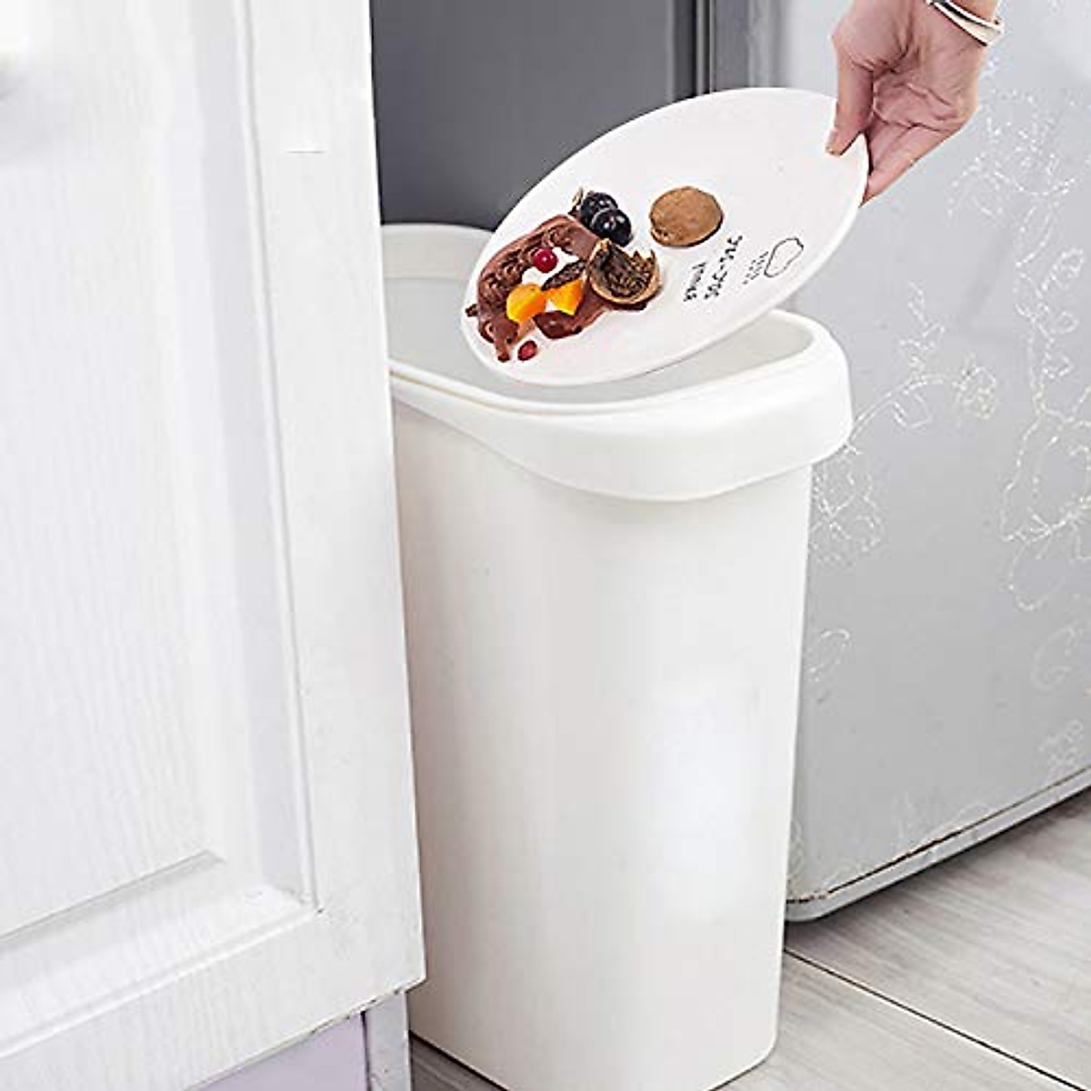 2Pcs Slim Narrow Wastebasket Under Desk Trash Can Corner Garbage Container Bin with Handle for Home Office(White)