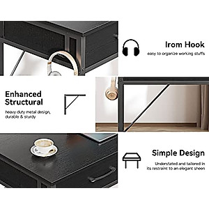 ODK 40 Inch Small Desk with Fabric Drawers, Vanity Desk with Storage, Home Office Desk for Small Spaces and Bedroom, Modern Work Writing Study Table, Black