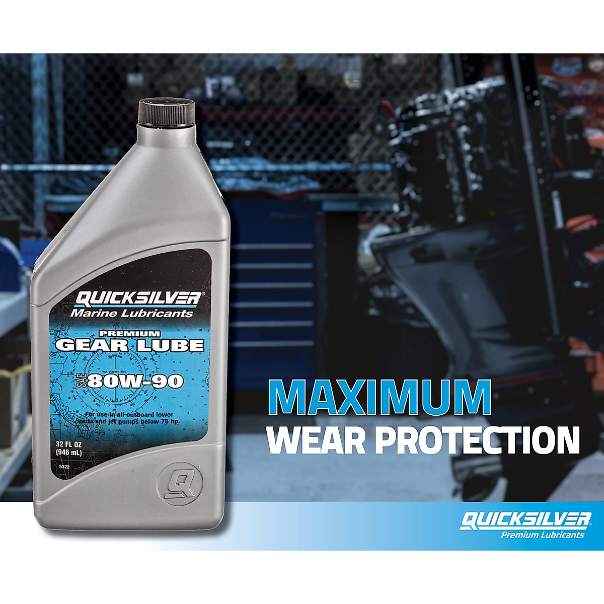 Quicksilver by Mercury Marine 80W-90 Premium Gear Lube, Marine Engine, 32 oz.