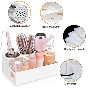 GFWARE Hair Tool Organizer - Bathroom Vanity Organizers and Storage, Hair Styling Accessories Hot Tools Organizer Hair Dryer, Blow Dryer, Curling Iron, Flat Iron, Hair Straightener, White