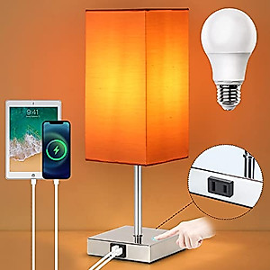 SEEDED-DESIGN Touch Control Table Lamp, Small Bedside Lamp with USB Port and Outlet, 3-Way Dimmable Nightstand Lamp for Bedroom, Living Room, LED Bulb Included (Square, Pink Blush)